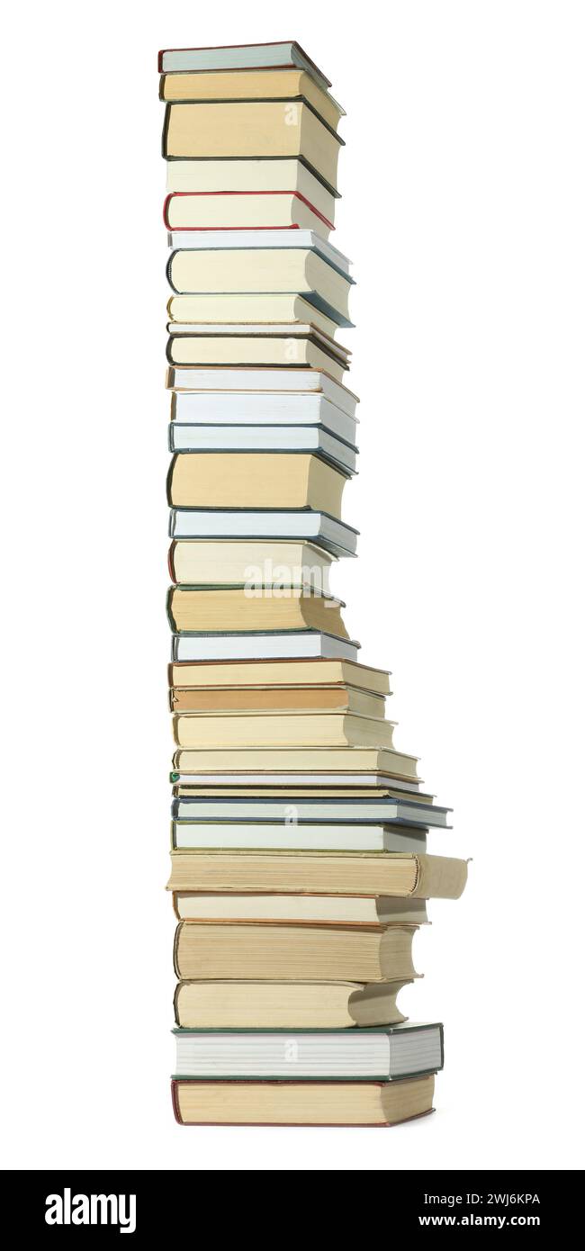 High stack of many different books isolated on white Stock Photo - Alamy