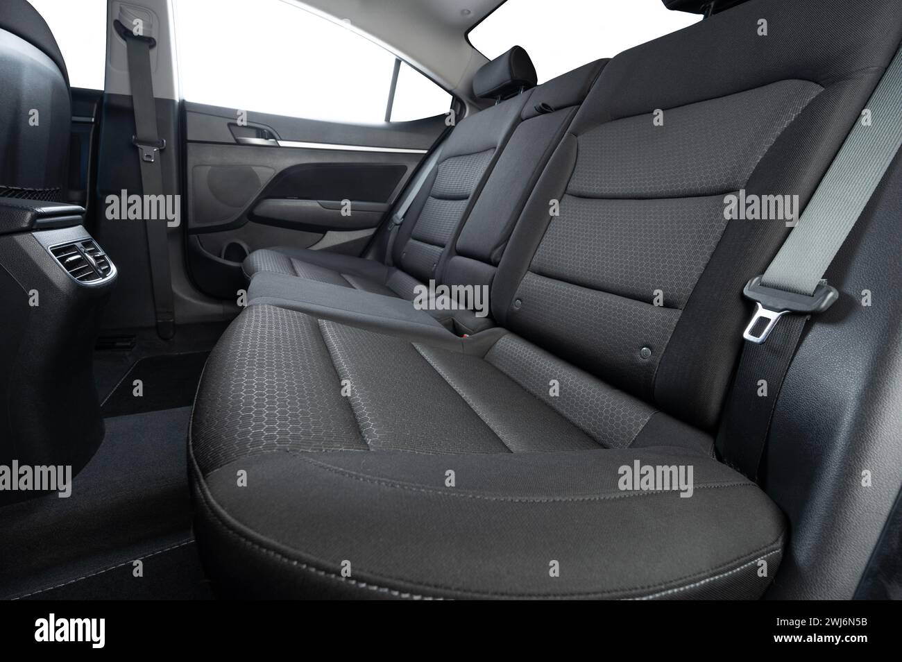 Clean car interior with black back sofa and isolated windows Stock ...