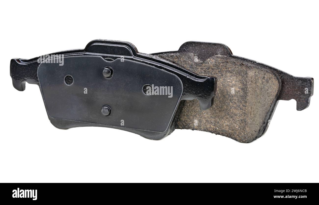 Two brake pads from a car isolated on a white background Stock Photo ...