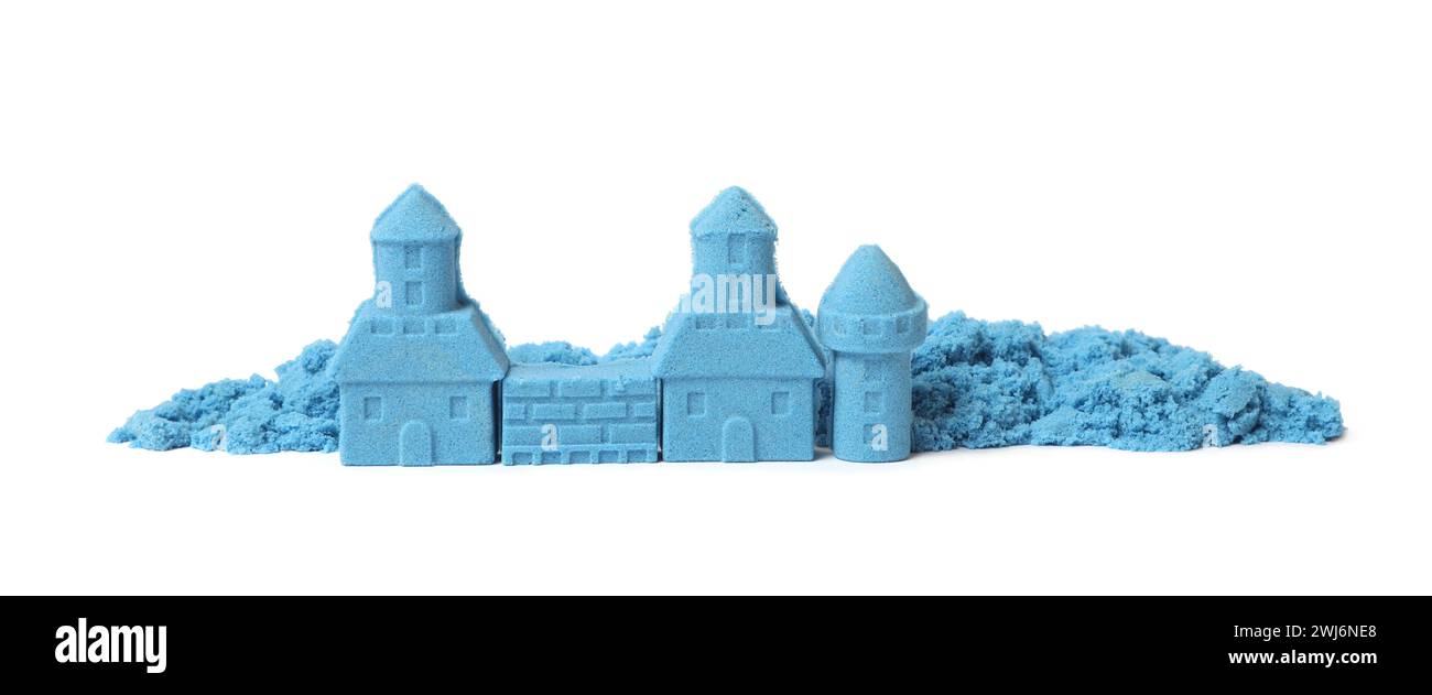 Castle made of blue kinetic sand isolated on white Stock Photo - Alamy