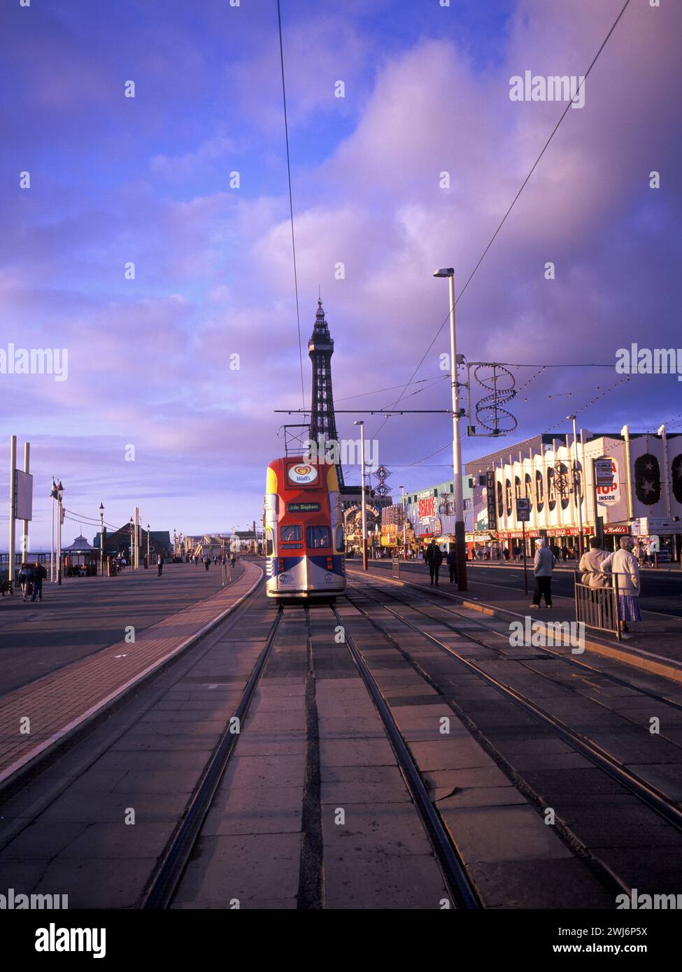 England, Lancashire, Blackpool, Victorian trams still run up and down ...