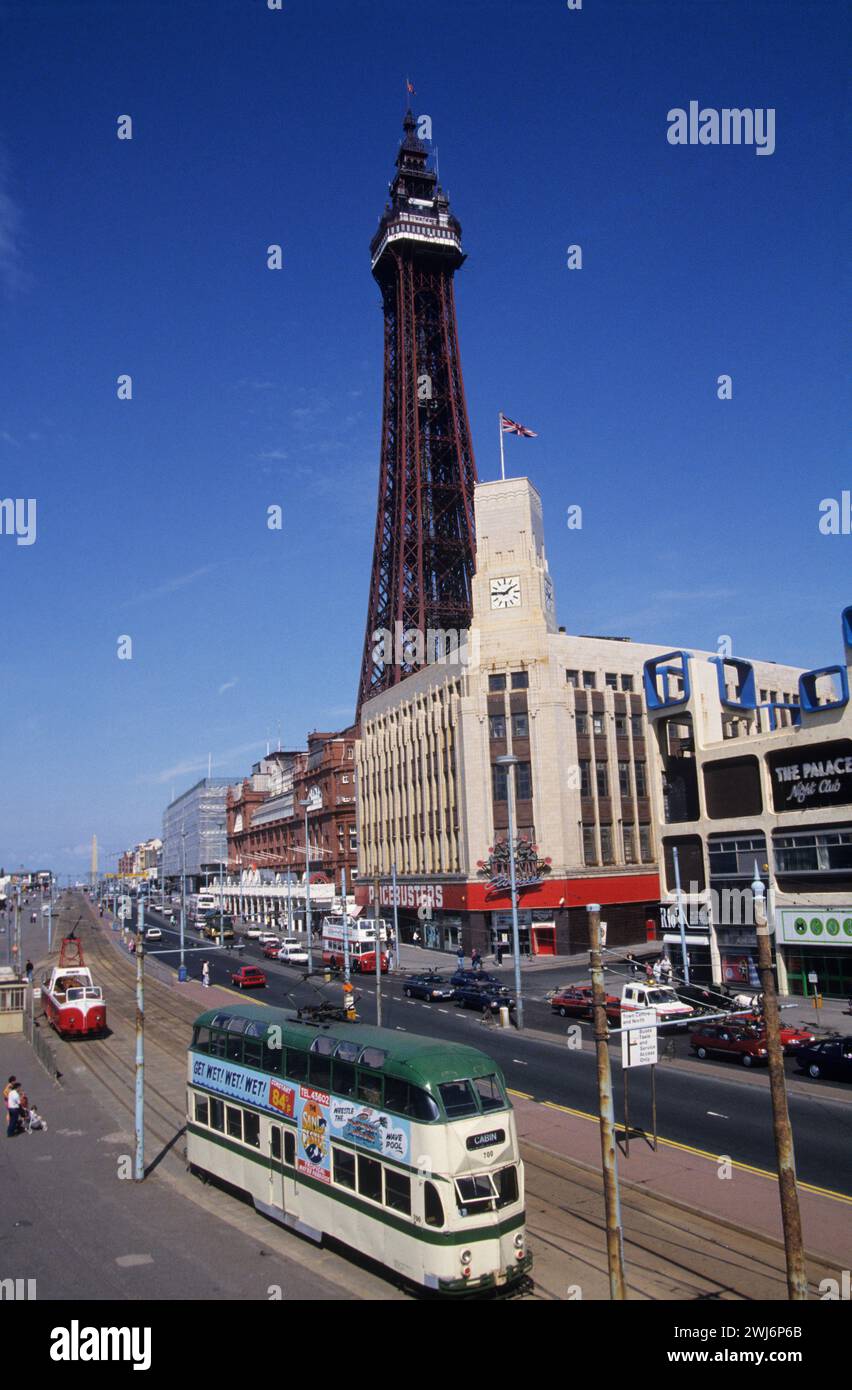 UK, Lancashire, Blackpool, tower and tram Stock Photo - Alamy