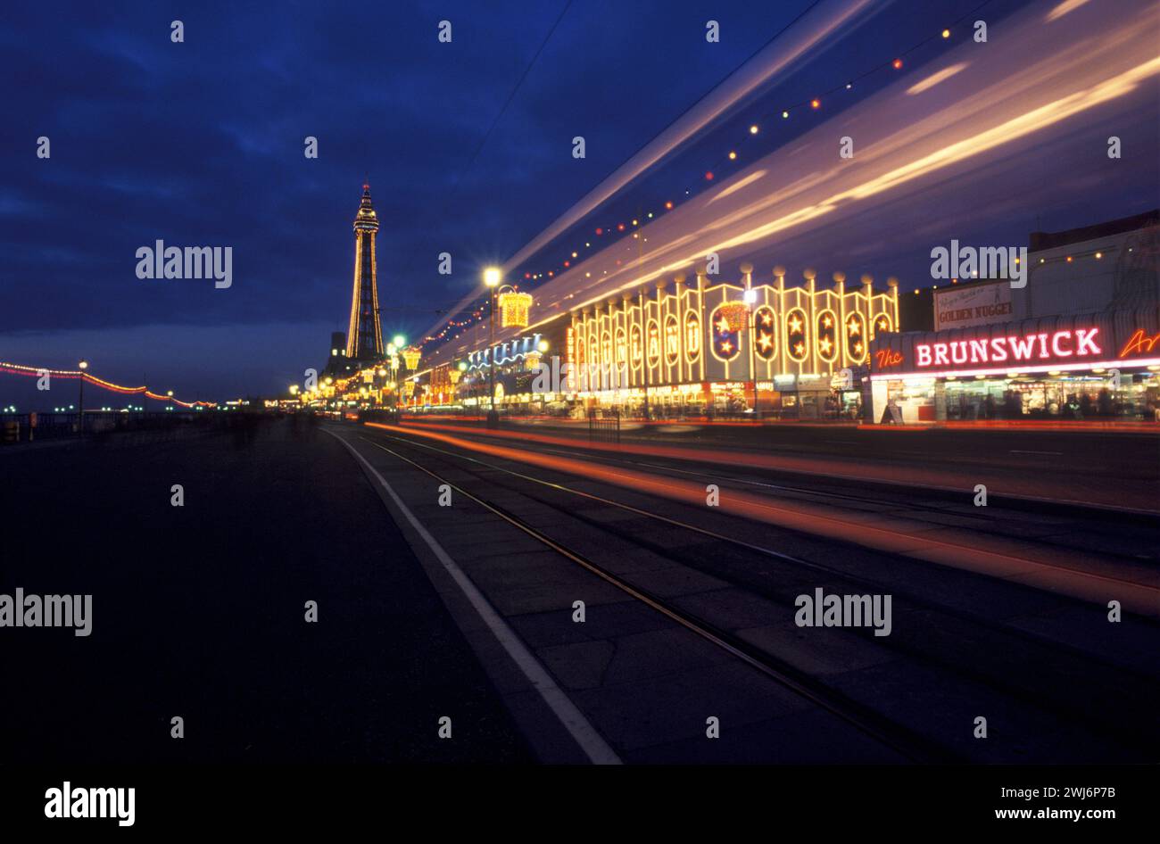 UK, Lancashire, Blackpool, car trails and the Blackpool tower Stock ...