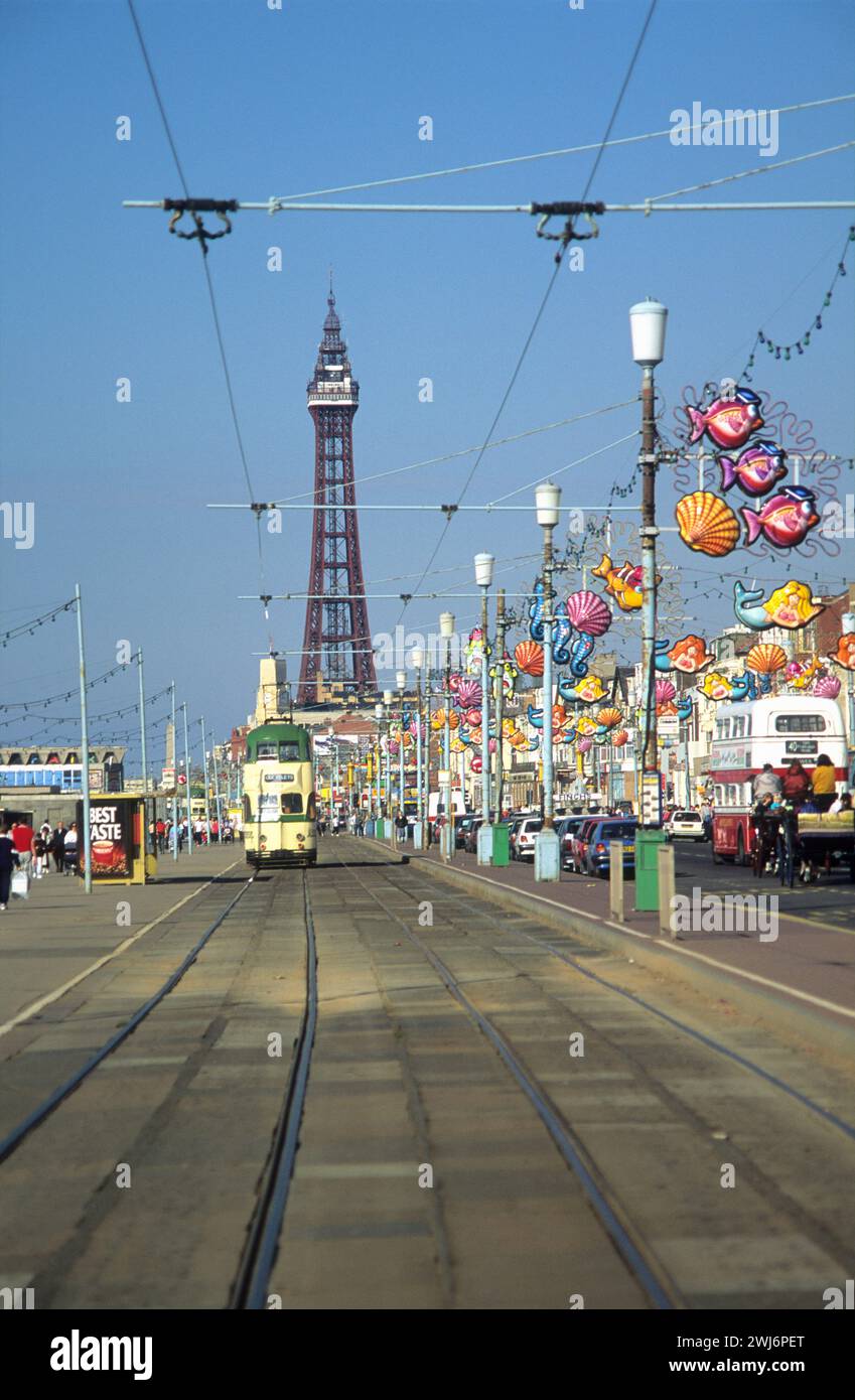 UK, Lancashire, Blackpool, tower and trams Stock Photo - Alamy