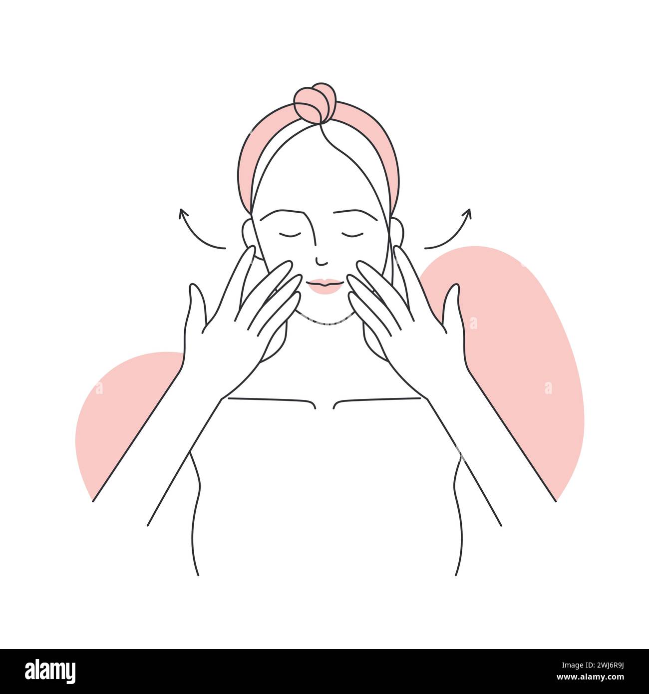 Facial massage with serum. Face care beauty treatment, skincare routine line vector illustration ...