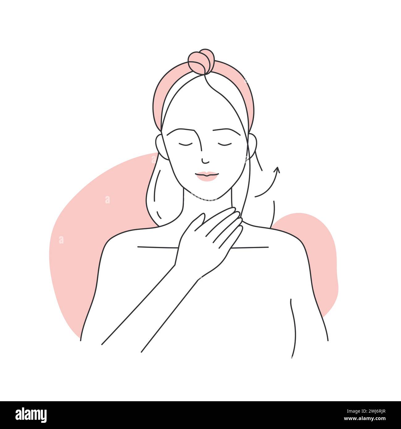 Woman Doing Neck Self Massage Applying Facial Serum Treatment Line