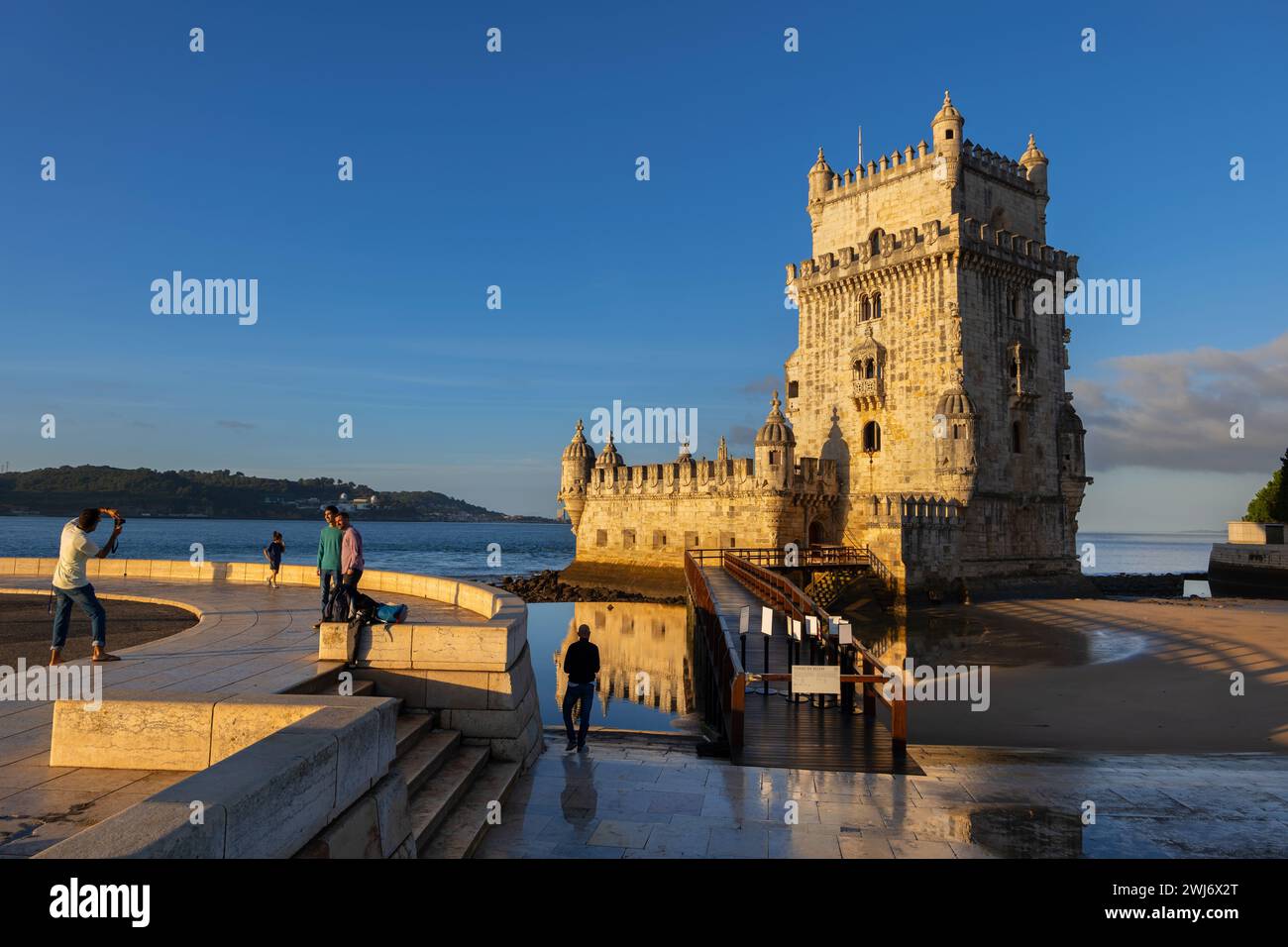 The Belem Tower (Torre de Belem) at sunrise in Lisbon, Portugal ...