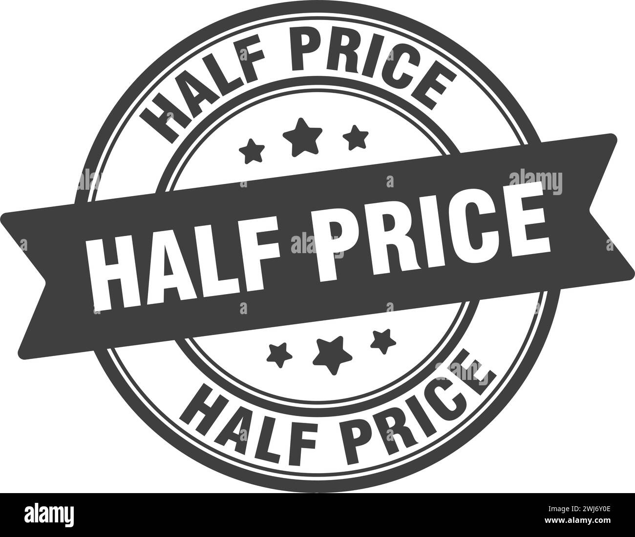 half price stamp. half price round sign. label on transparent ...