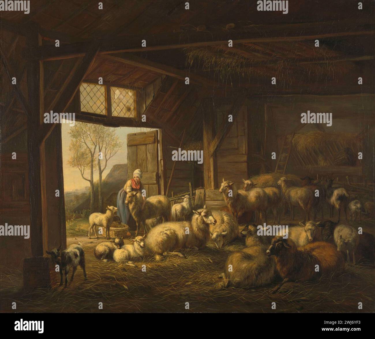 Sheep and Goats in a Stable, Jan van Ravenswaay, 1821 Stock Photo - Alamy
