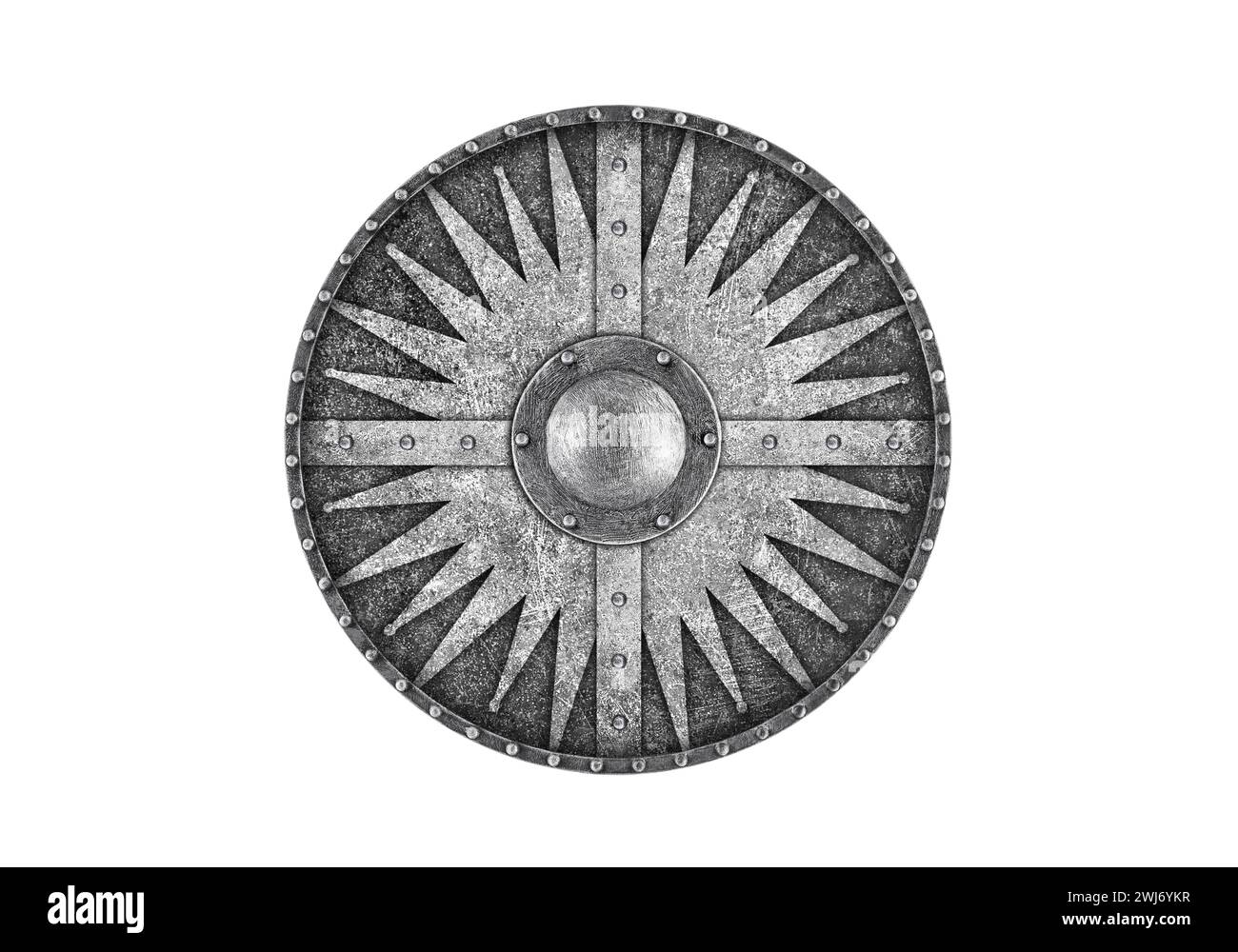 Old decorated metal round shield isolated on white background Stock ...