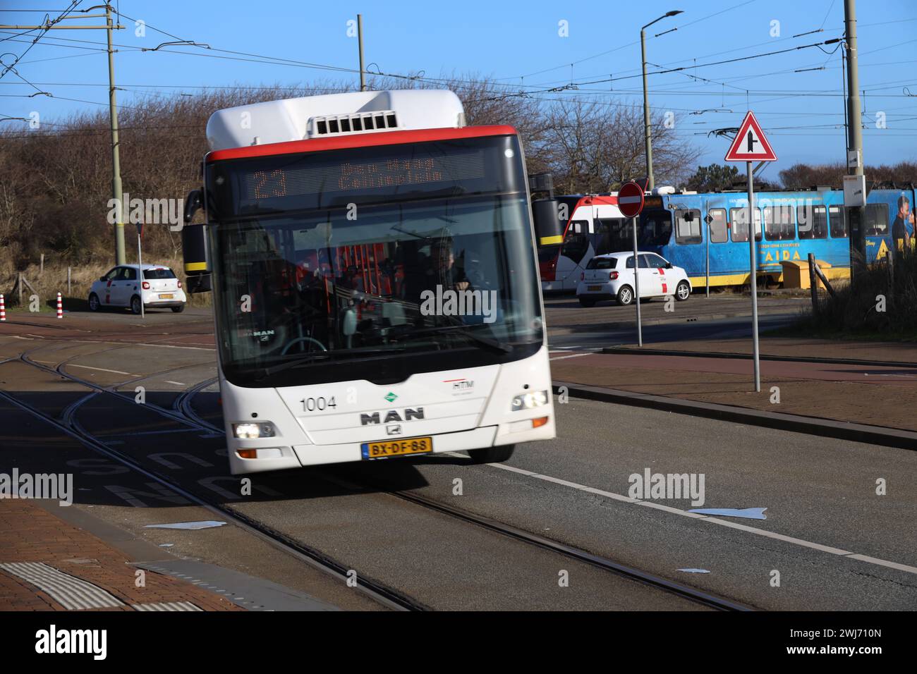 HTM's white city buses for city transport in The Hague in the ...