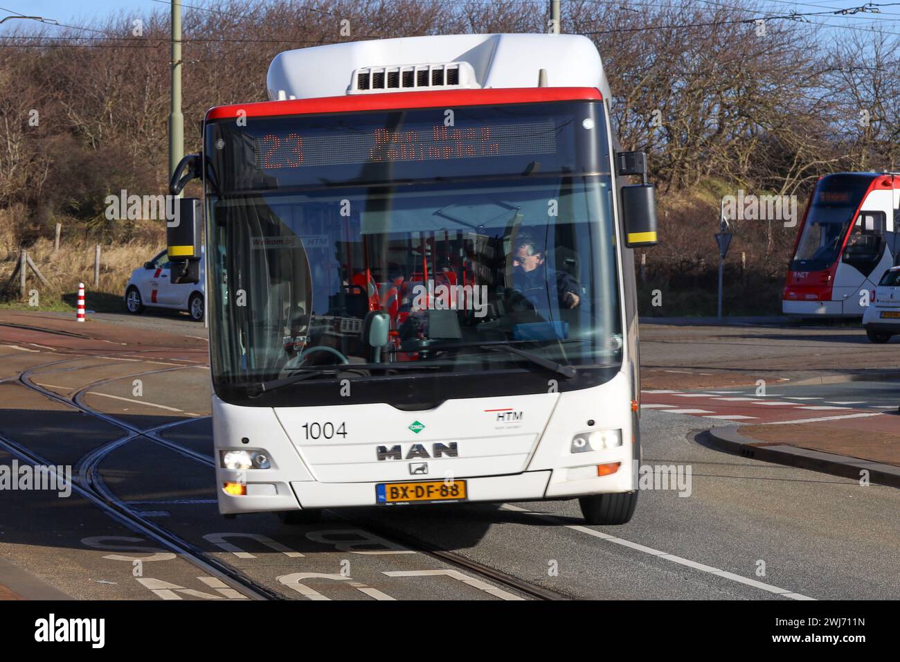 HTM's white city buses for city transport in The Hague in the ...