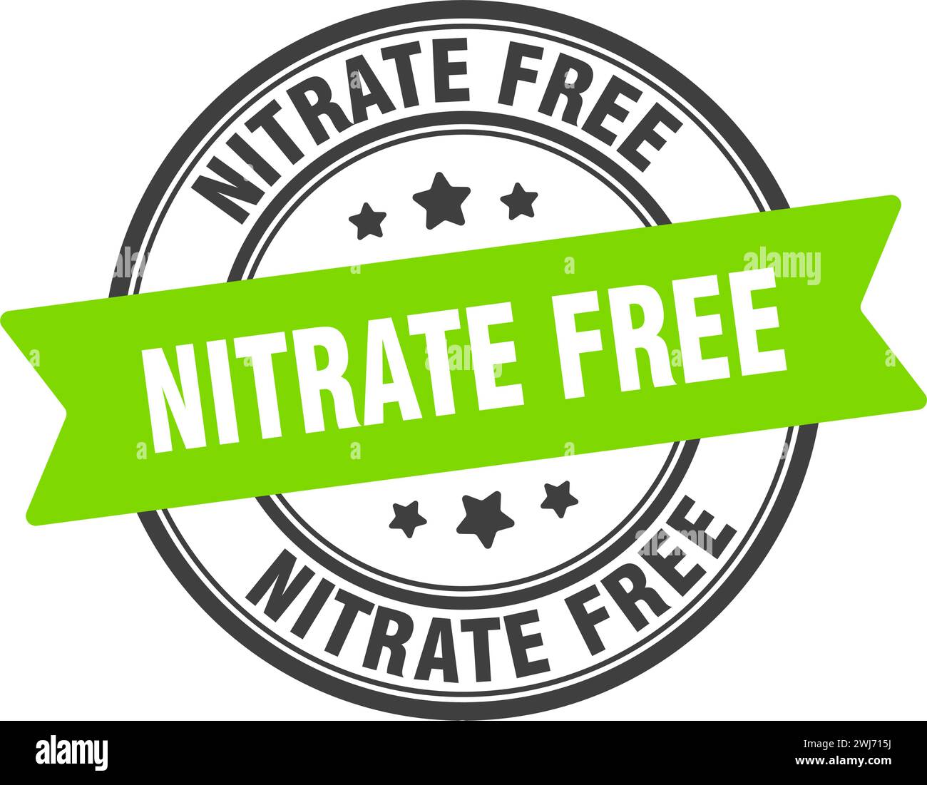 nitrate free stamp. nitrate free round sign. label on transparent ...