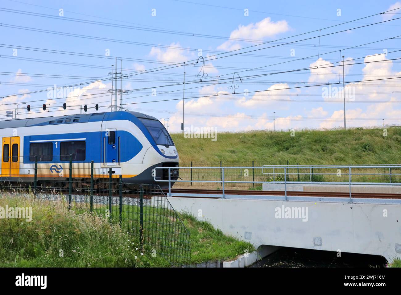 SLT local commuter train on railroad track at Zoetermeer in the ...