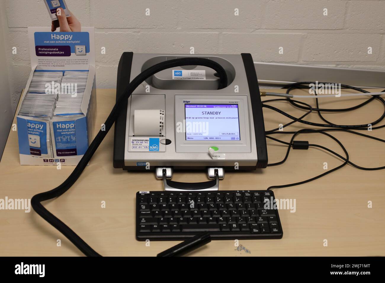 Breath analysis device at Waddinxveen police station to measure alcohol ...