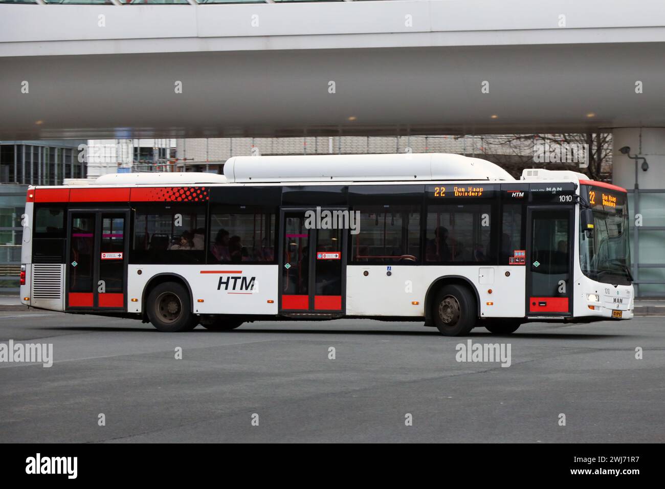 HTM city bus at the platform of Central Station of The Hague in the ...