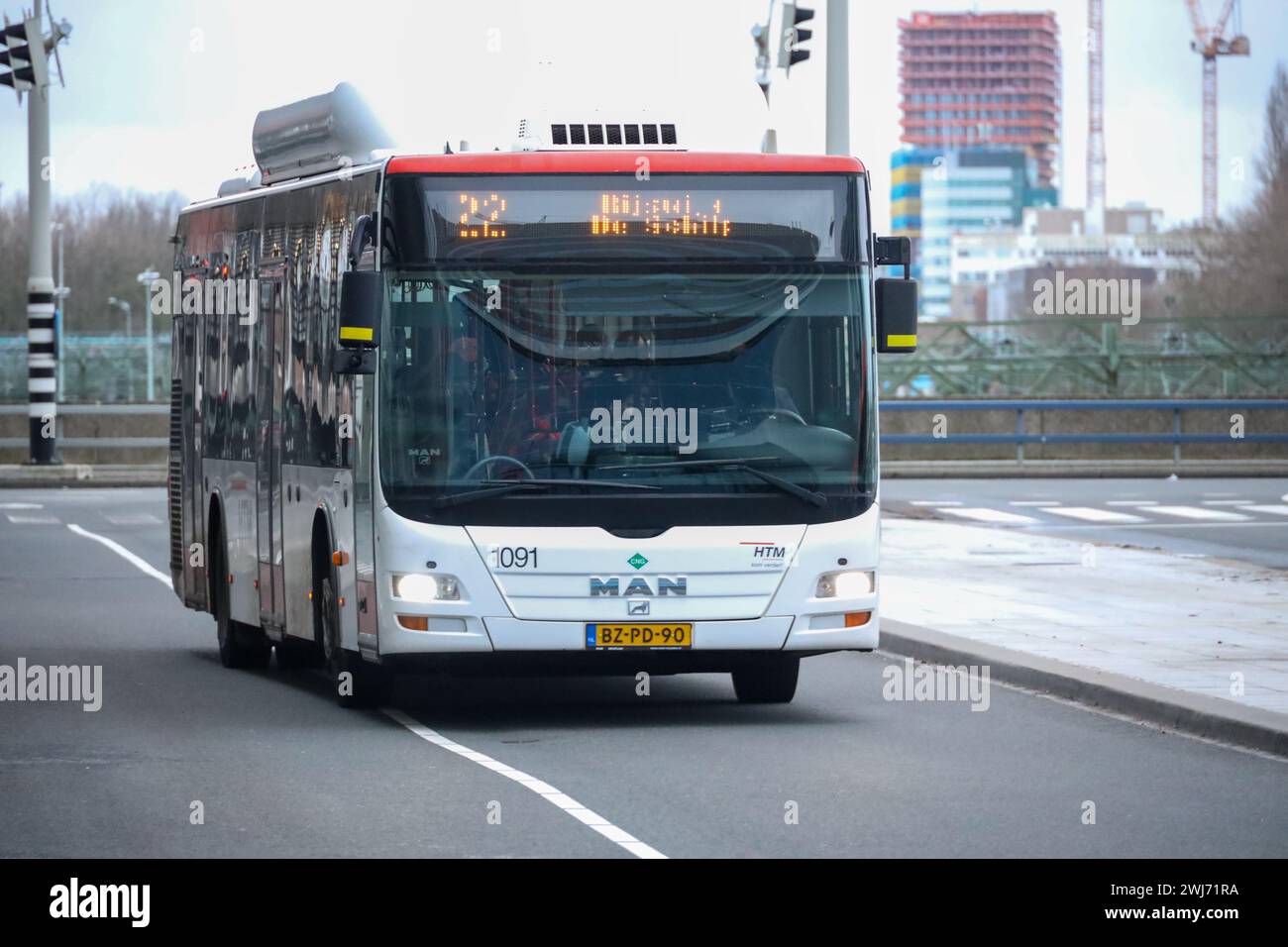 HTM city bus at the platform of Central Station of The Hague in the ...