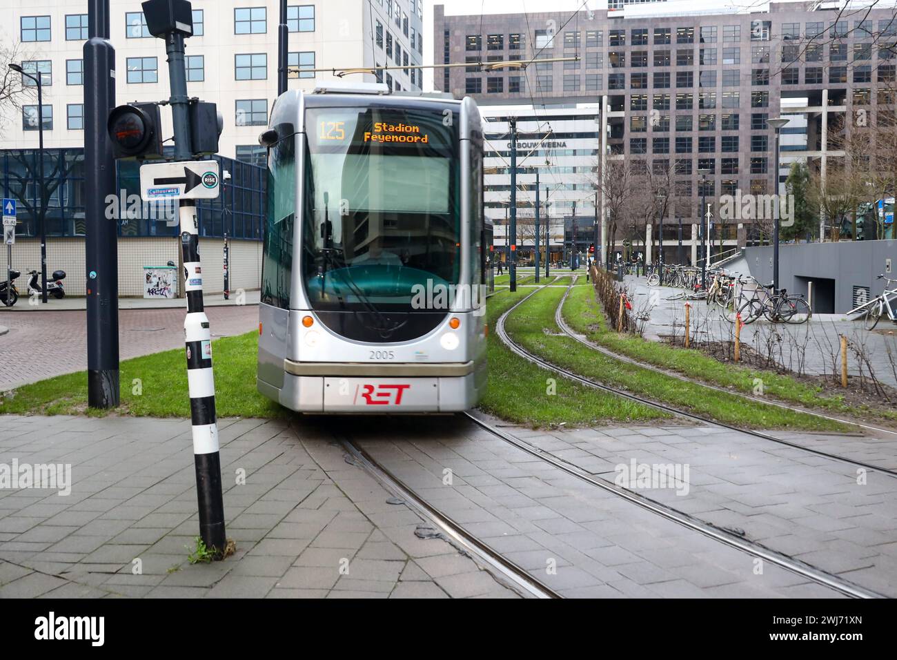 RET Citadis street car tram along Rotterdam Central station in the ...