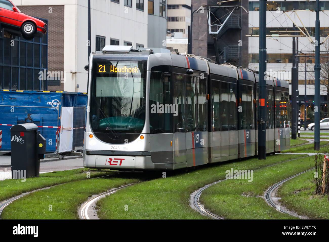 RET Citadis street car tram along Rotterdam Central station in the ...