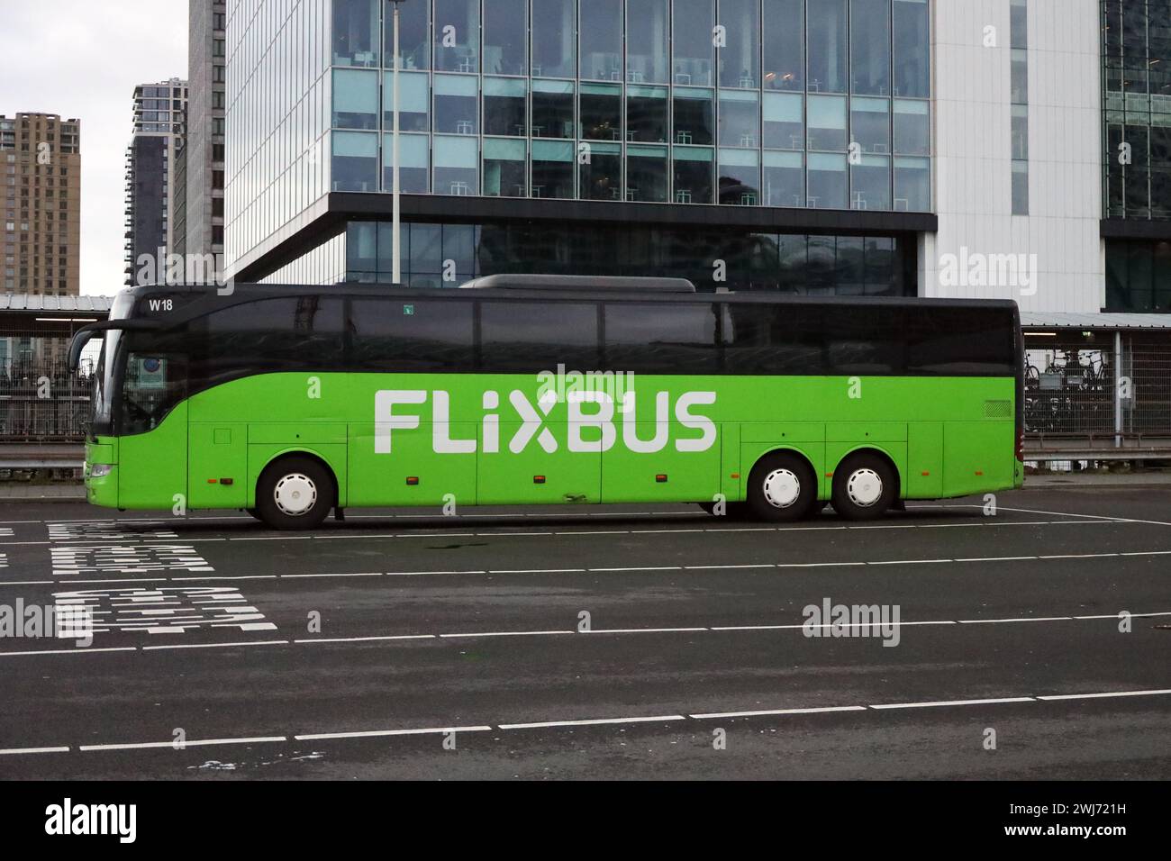 International bus of Flixbus waiting on busstation of Den Haag Centraal ...