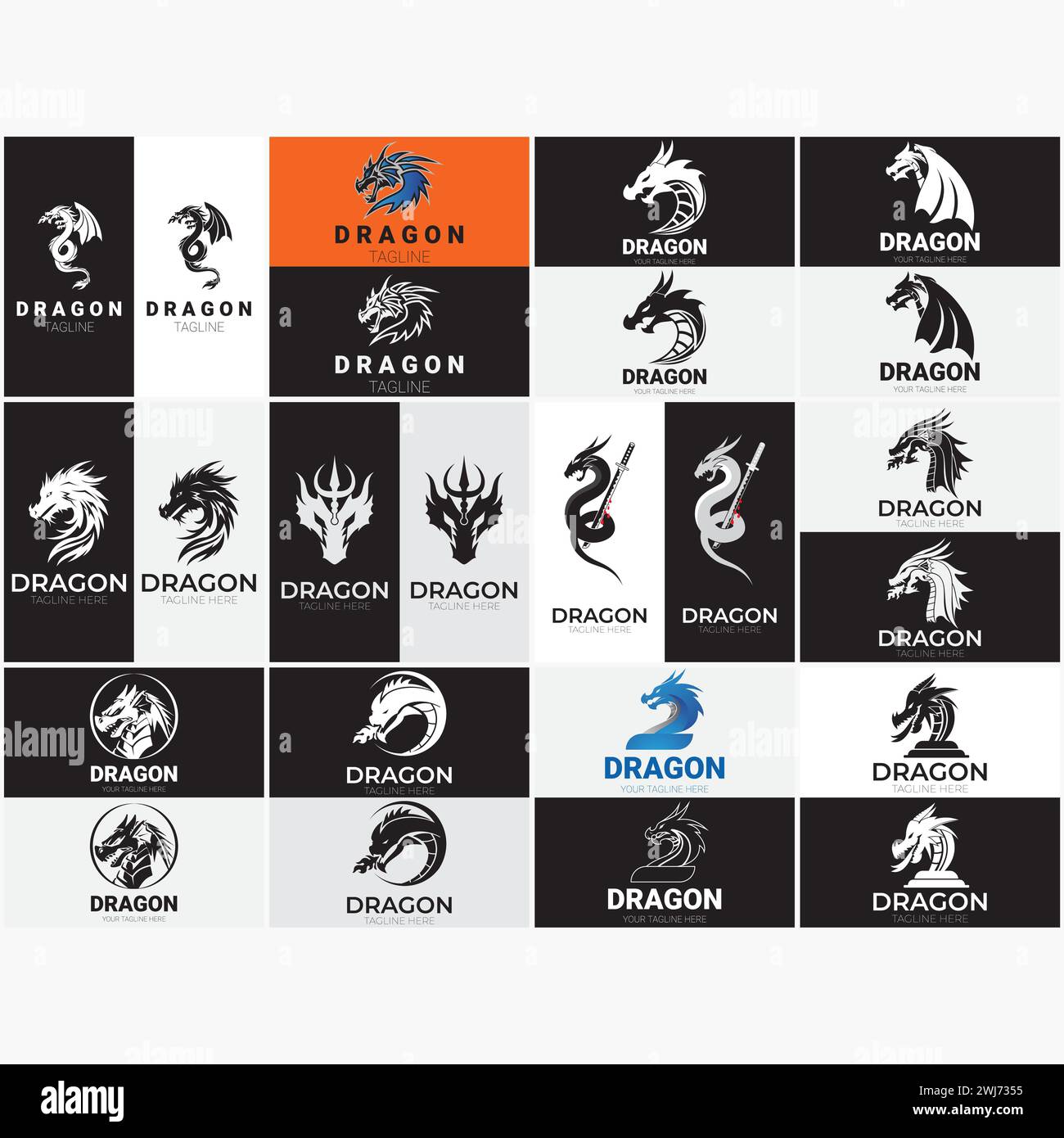vector image illustration of a collection of dragon logos Stock Vector ...