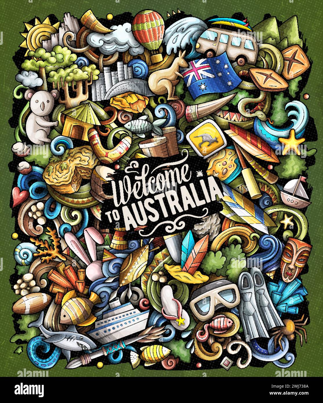 Australia cartoon doodle illustration. Funny Australian design ...