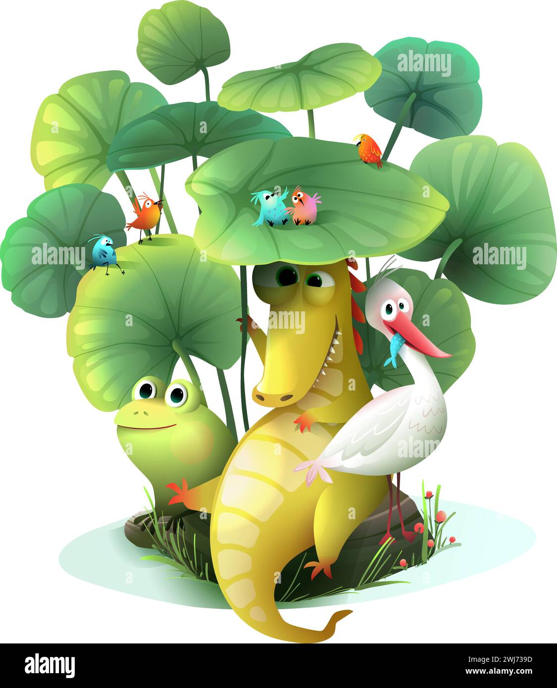 Funny Pond Animals Alligator Friends Kids Cartoon Stock Vector Image ...