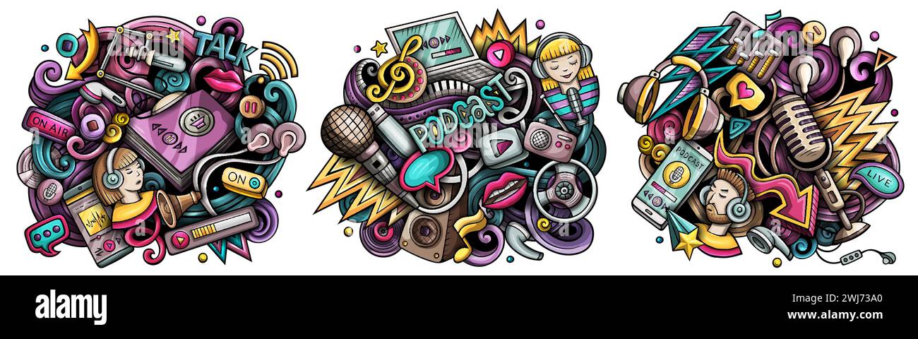Audio content cartoon vector doodle designs set Stock Vector Image ...