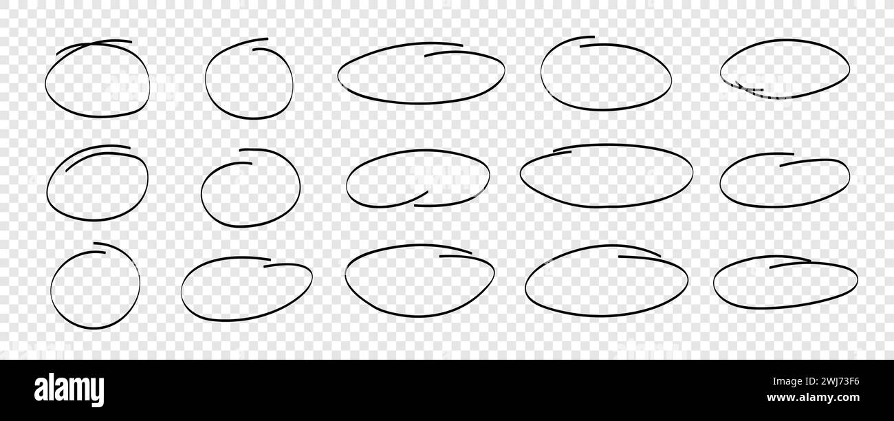 Hand drawn oval doodle stroke set. Line oval round vector brush. Oval ... Hand drawn oval doodle stroke set. Line oval round vector brush. Oval ...