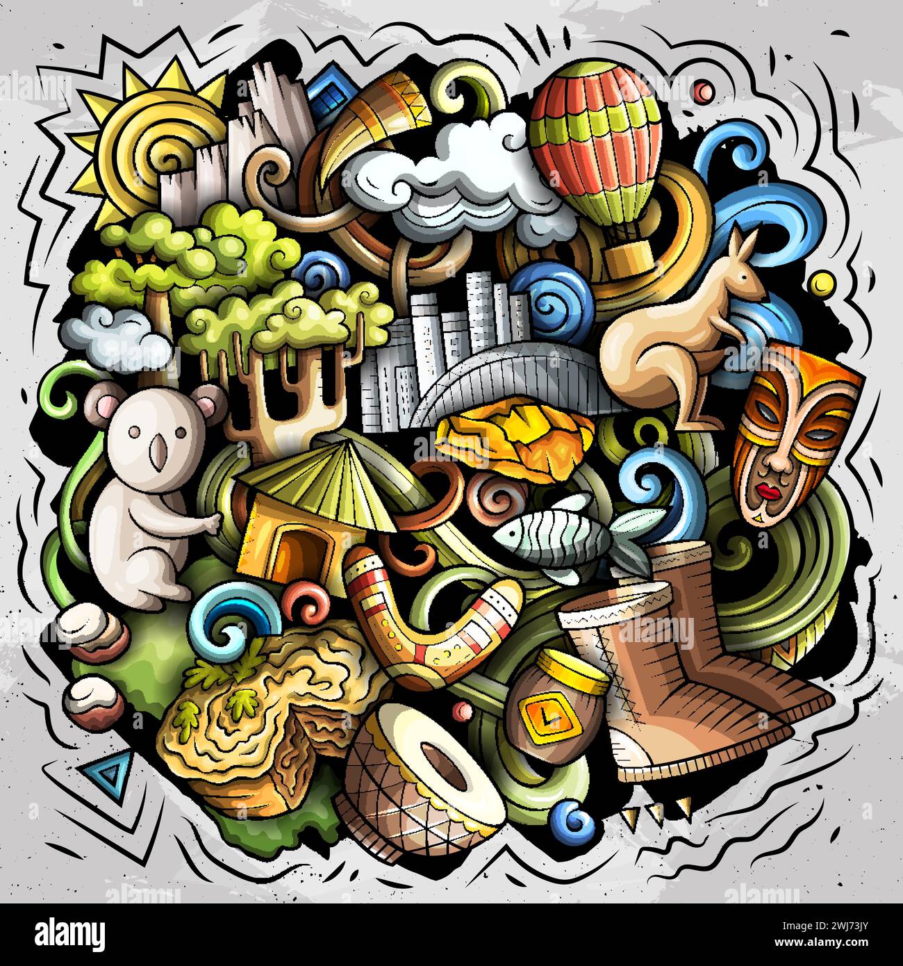 Australia cartoon vector doodle illutraditional symbols. Australian ...