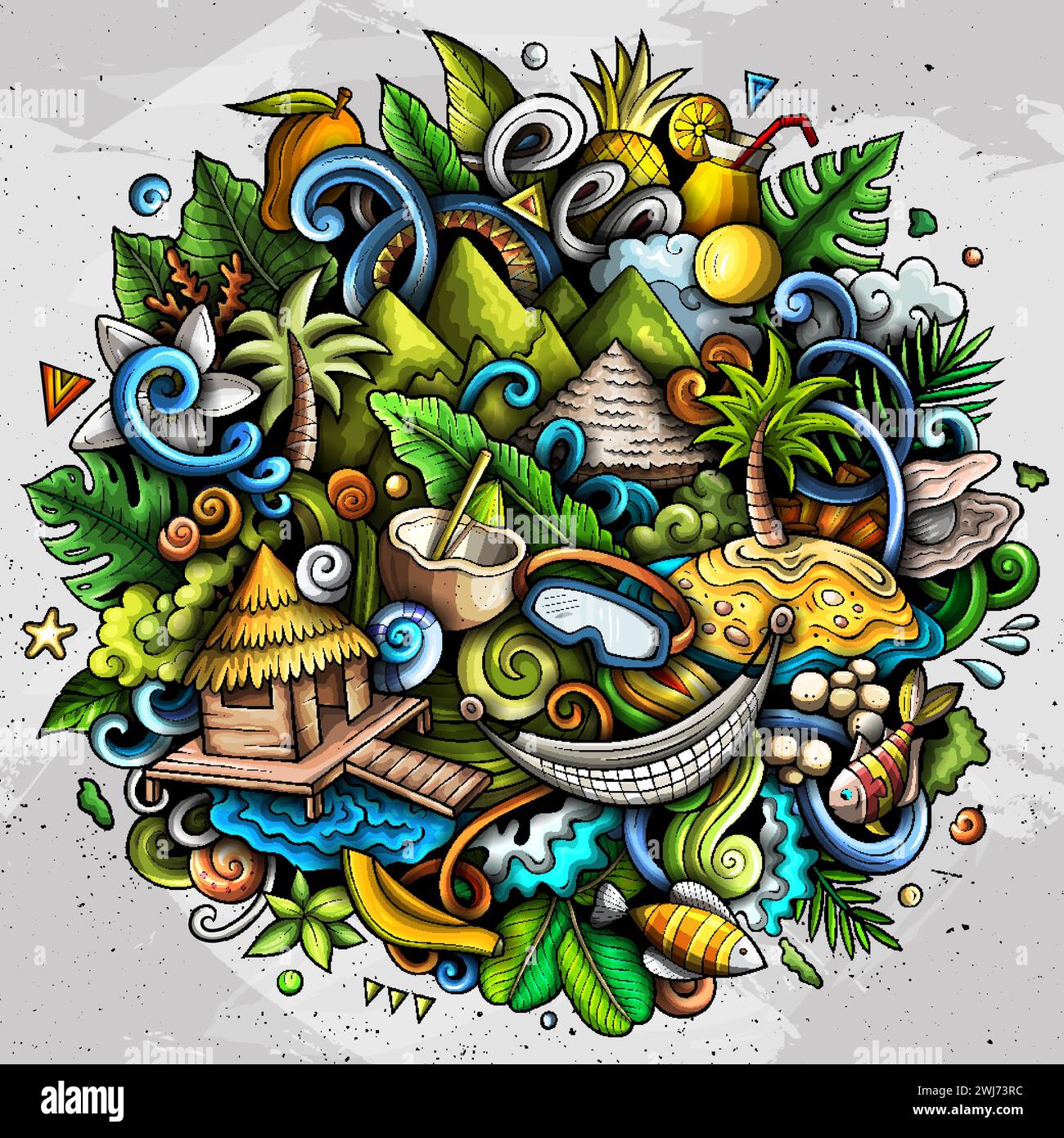 Bora-Bora hand drawn cartoon doodle illustration. Creative funny vector ...