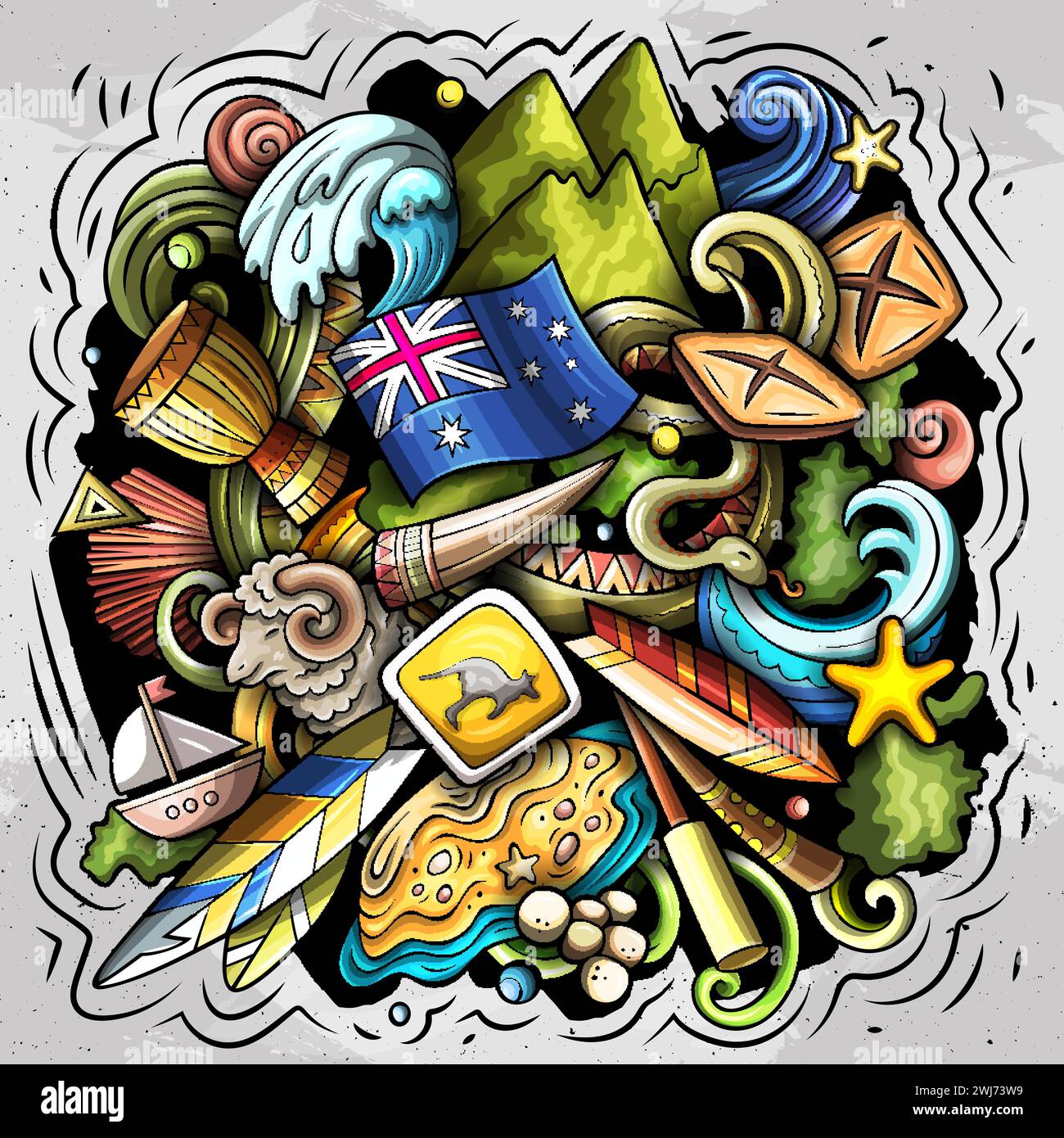 Australia cartoon vector doodle illutraditional symbols. Australian ...