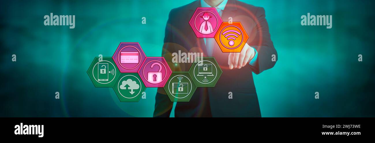 Unrecognisable manager spotting a public wireless network hacking ...