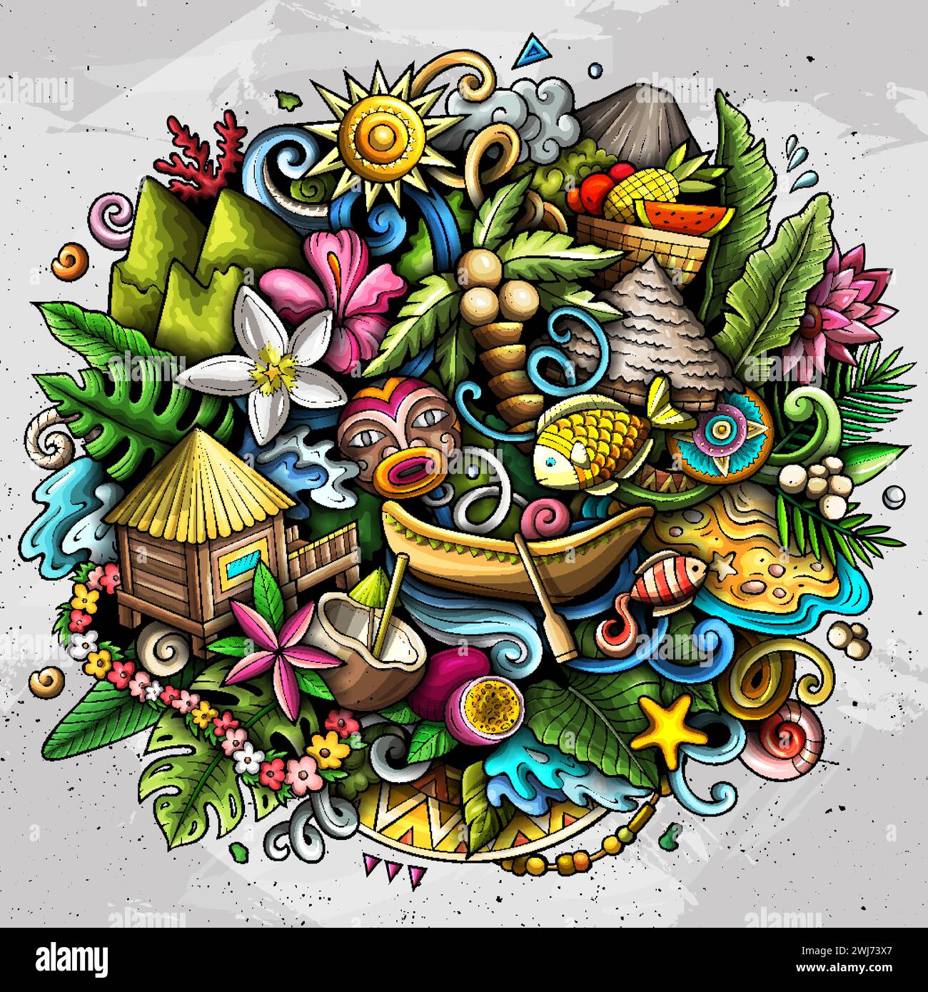 Tahiti hand drawn cartoon doodle illustration. Creative funny vector ...