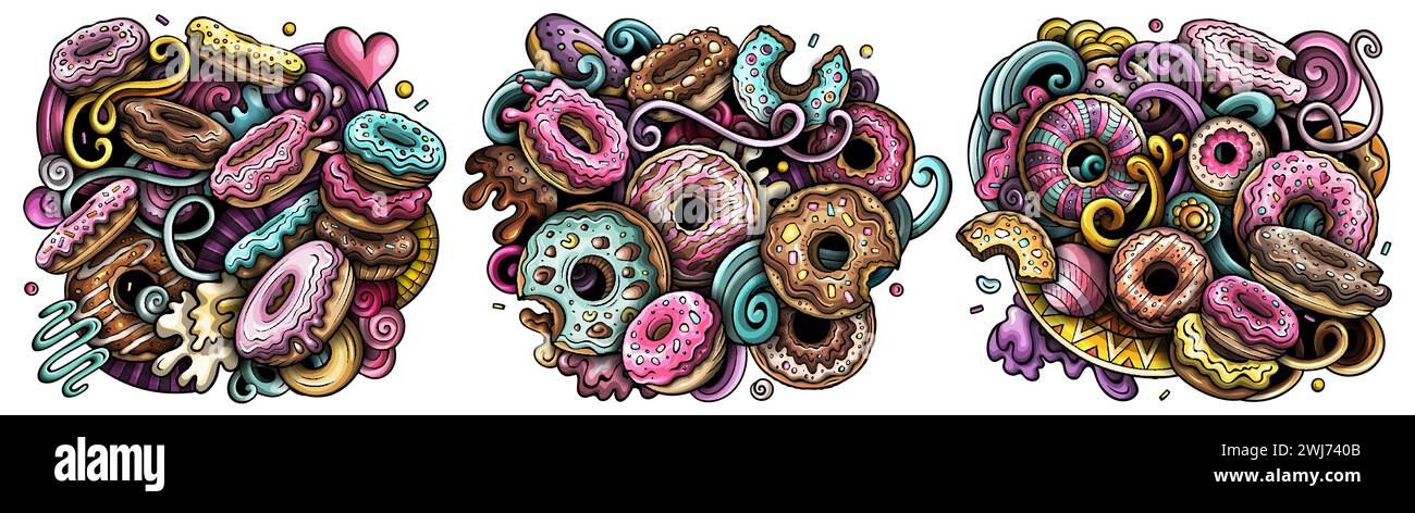 Donuts doodle cartoon funny set Stock Vector Image & Art - Alamy