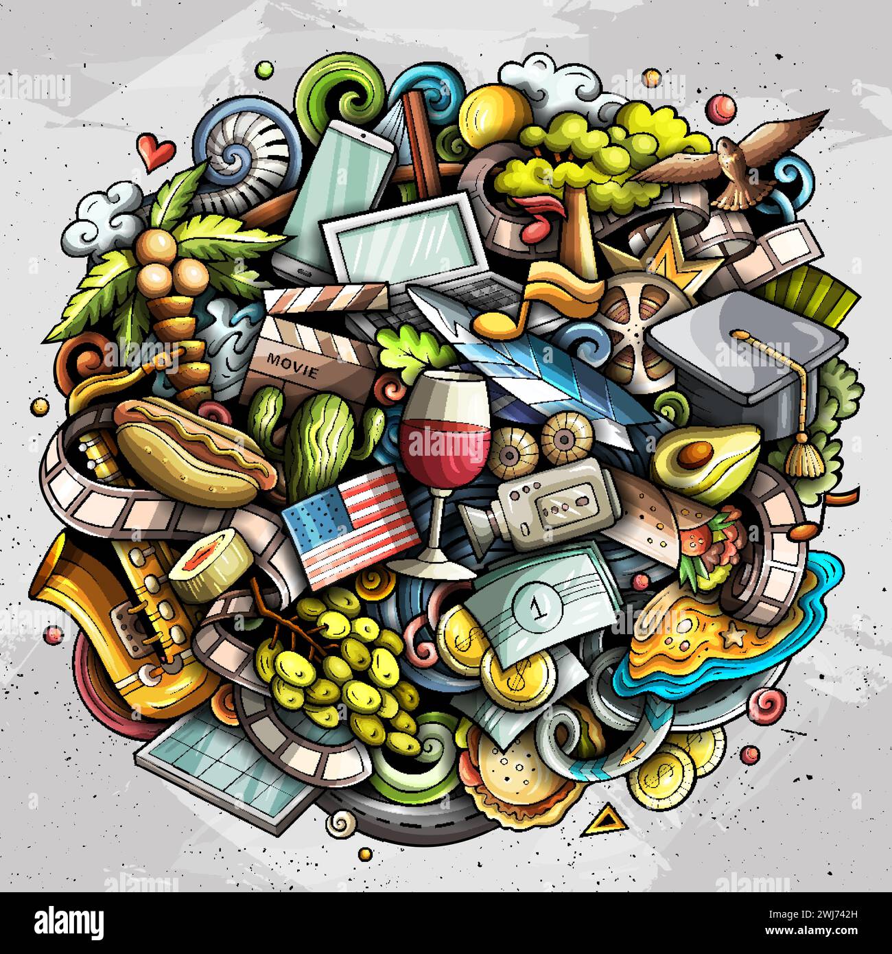 California hand drawn cartoon doodle illustration. Funny USA State ...