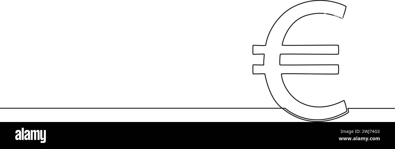 continuous single line drawing of Euro single currency symbol, line art ...