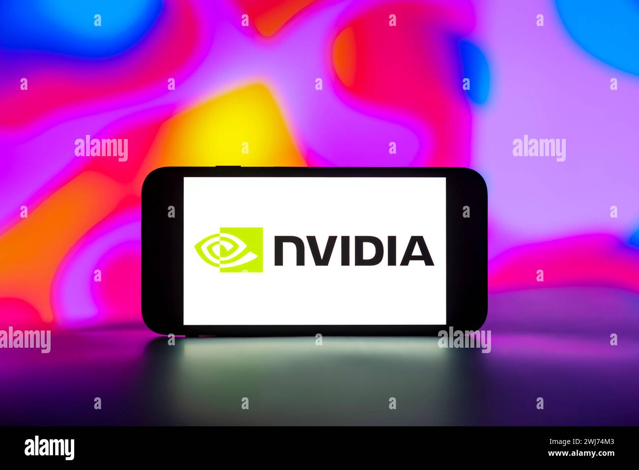 In this photo illustration, the Nvidia logo is seen displayed on a ...