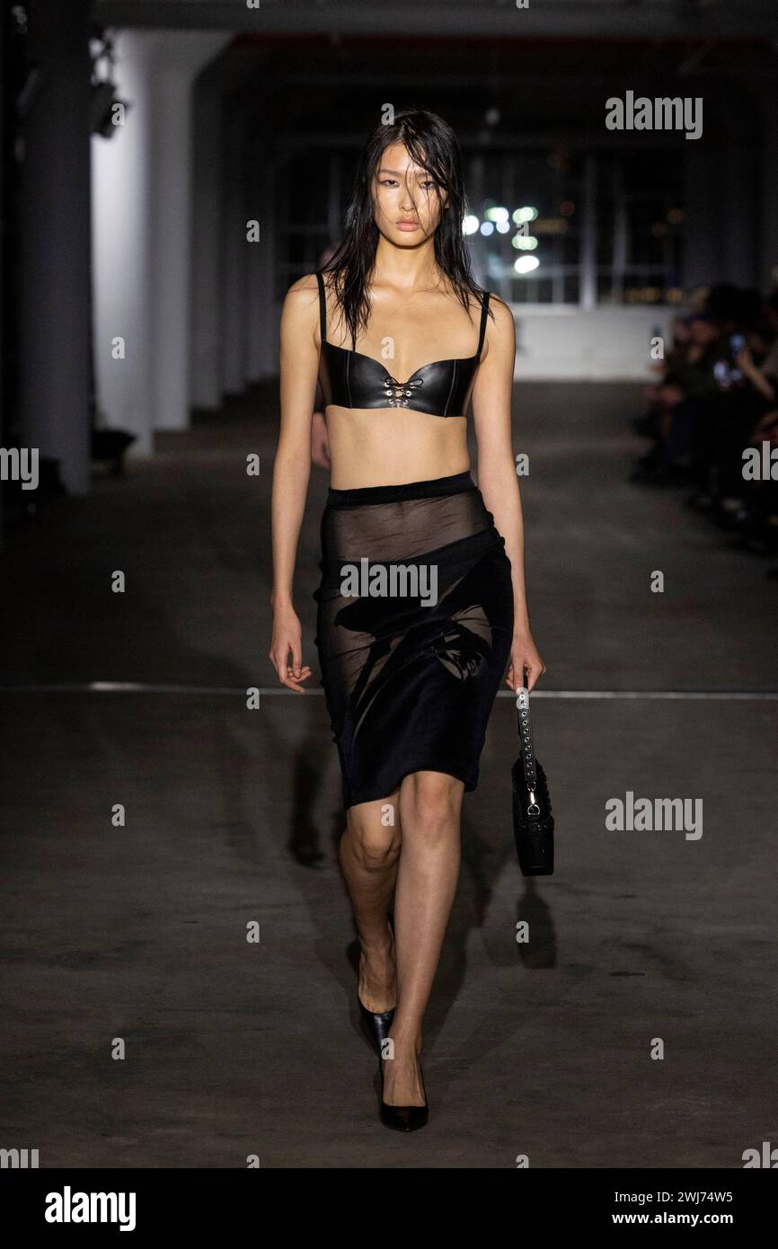 New York, USA. 11th Feb, 2024. Model Ying Ouyang walks on the runway at the Ludovic de Saint ...