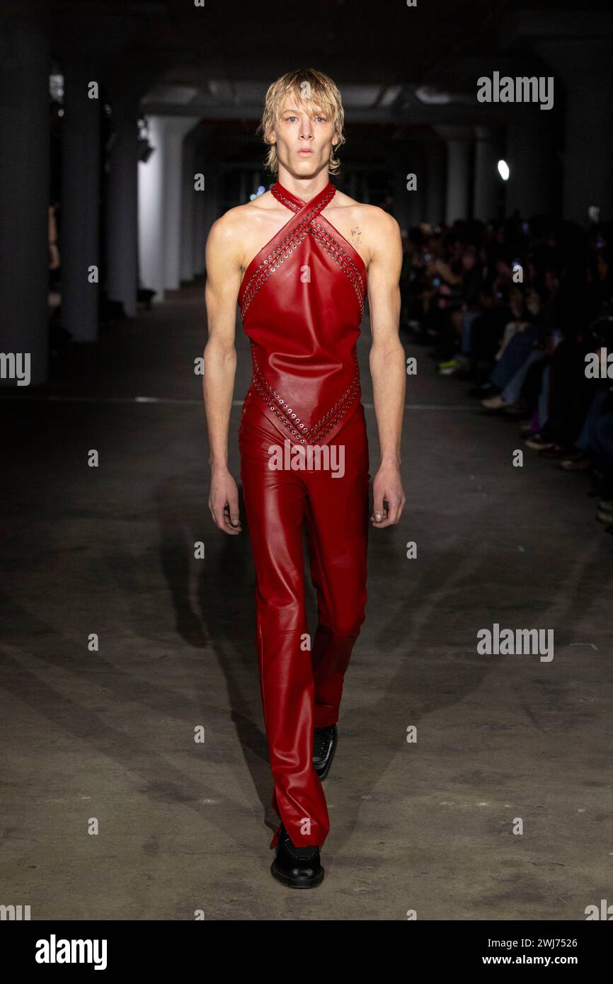 A model walks on the runway at the Ludovic de Saint Sernin fashion show ...