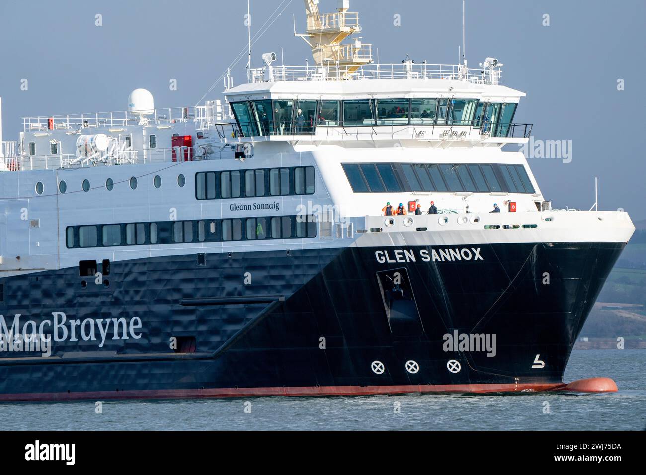The Caledonian MacBrayne ferry MV Glen Sannox undergoes a sea trial, accompanied by tugs, on a ...