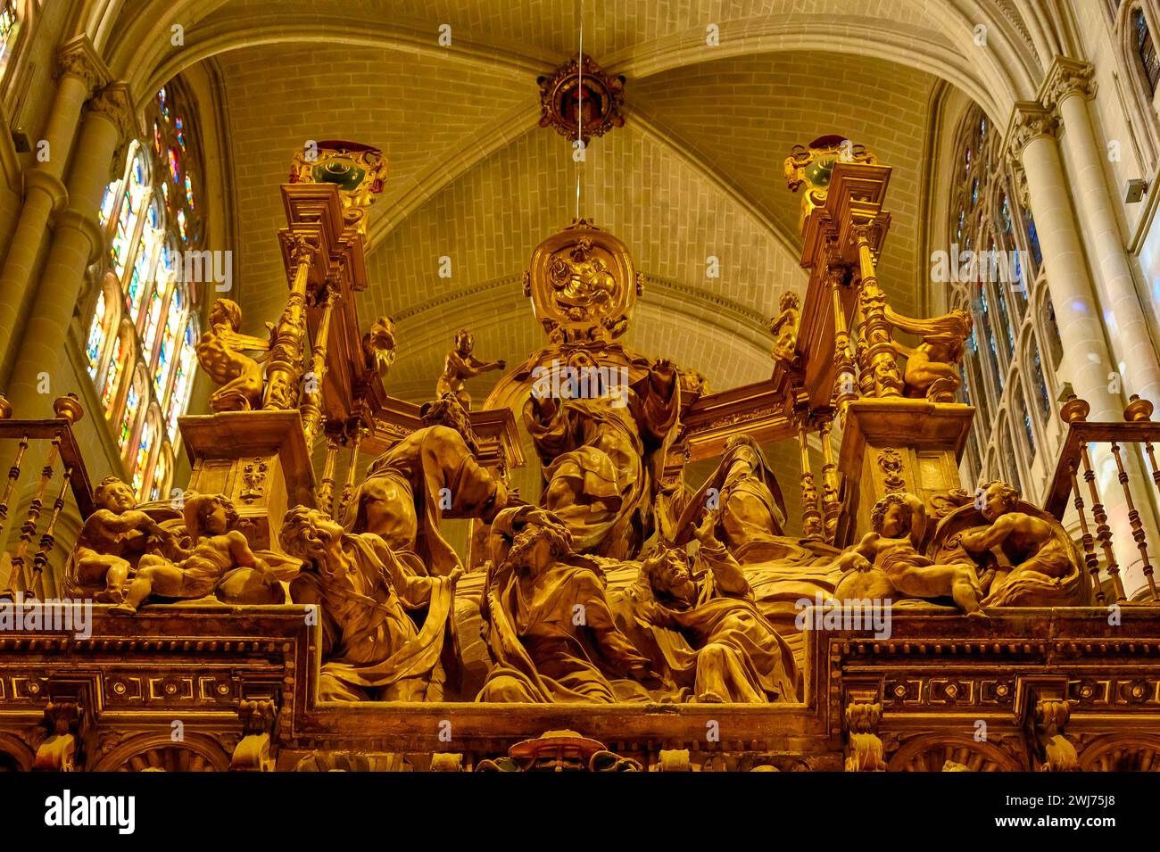 Interior medieval architecture in the Toledo Cathedral, Toledo, Spain ...