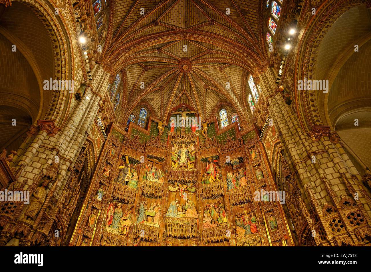 Interior medieval architecture in the Toledo Cathedral, Toledo, Spain ...