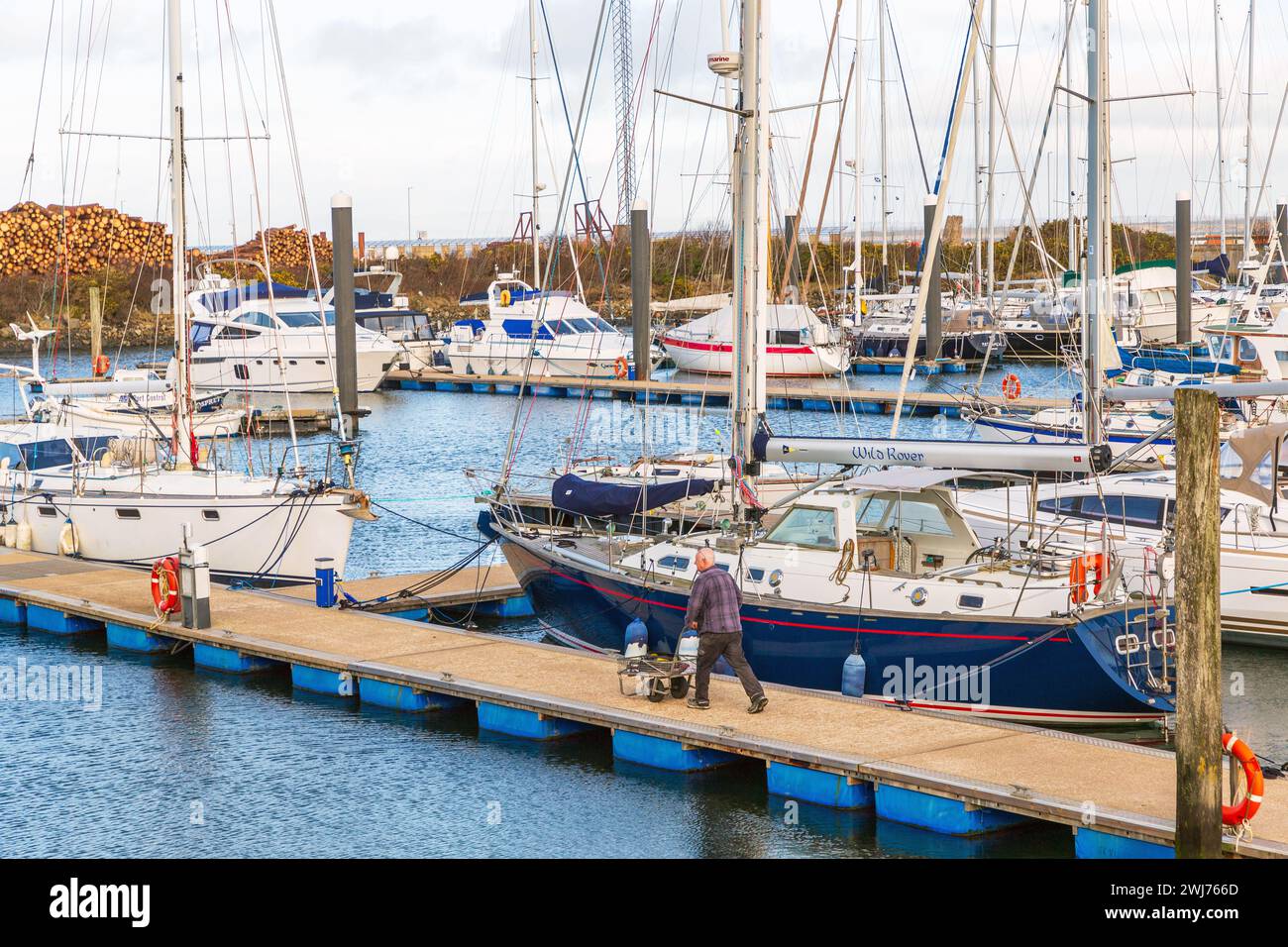 General view of the private marina at Troon harbour, Ayrshire, Scotland ...