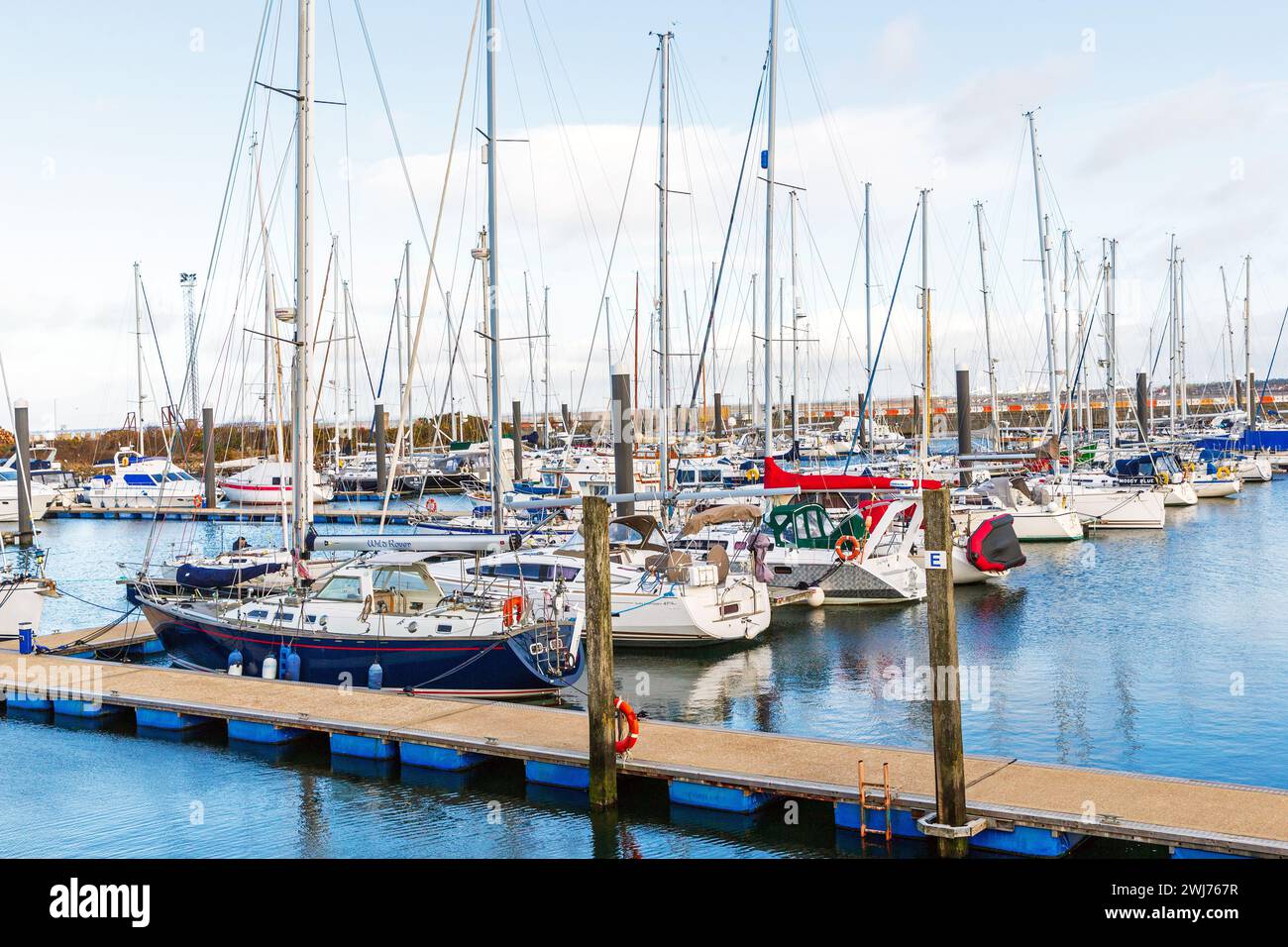 General view of the private marina at Troon harbour, Ayrshire, Scotland ...