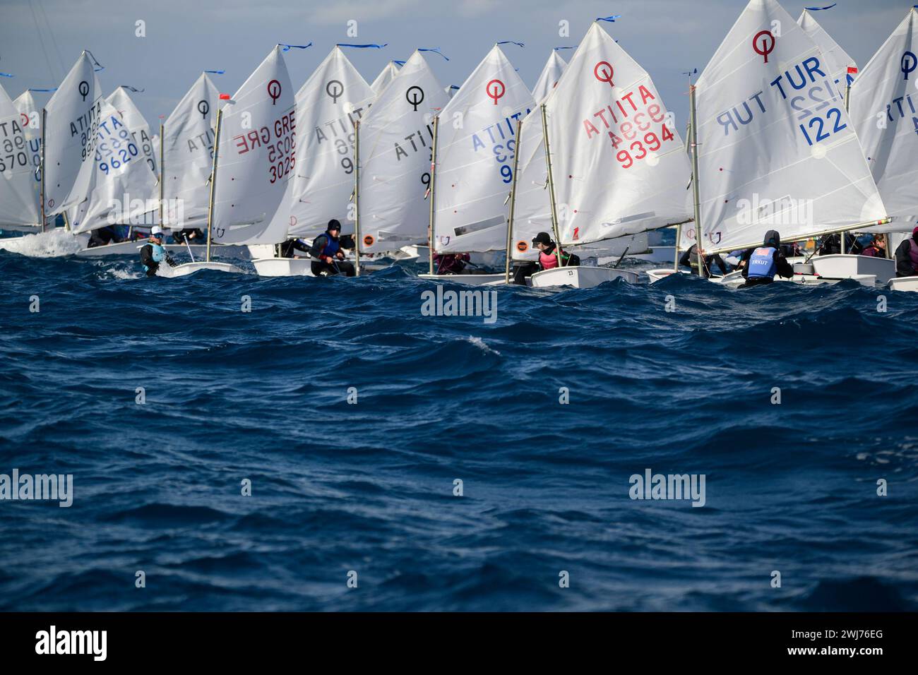Boats of Italian, Greek and Turkish teams in line seen during the race ...