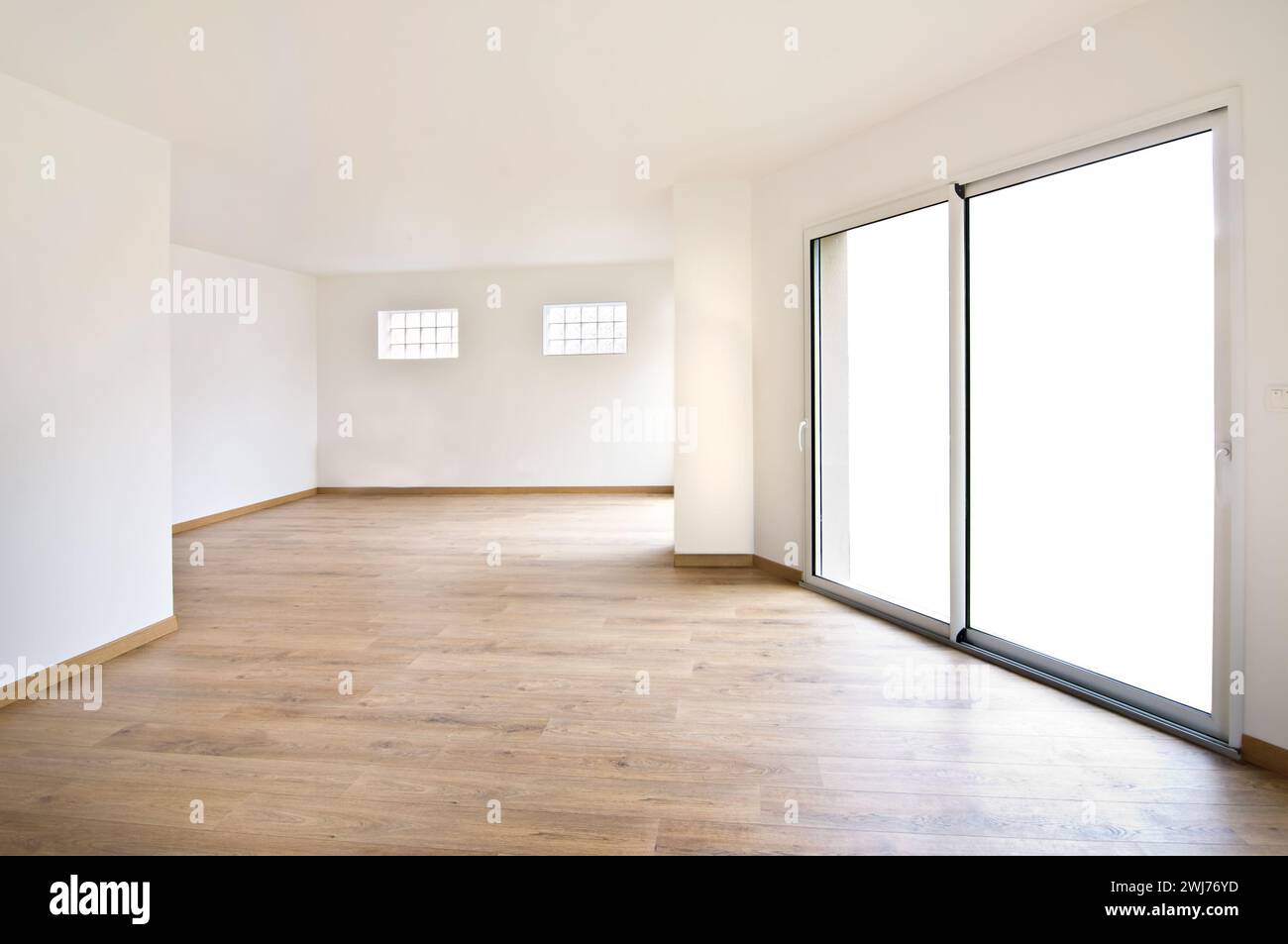 Interior of an empty new modern house or appartment, home with large ...