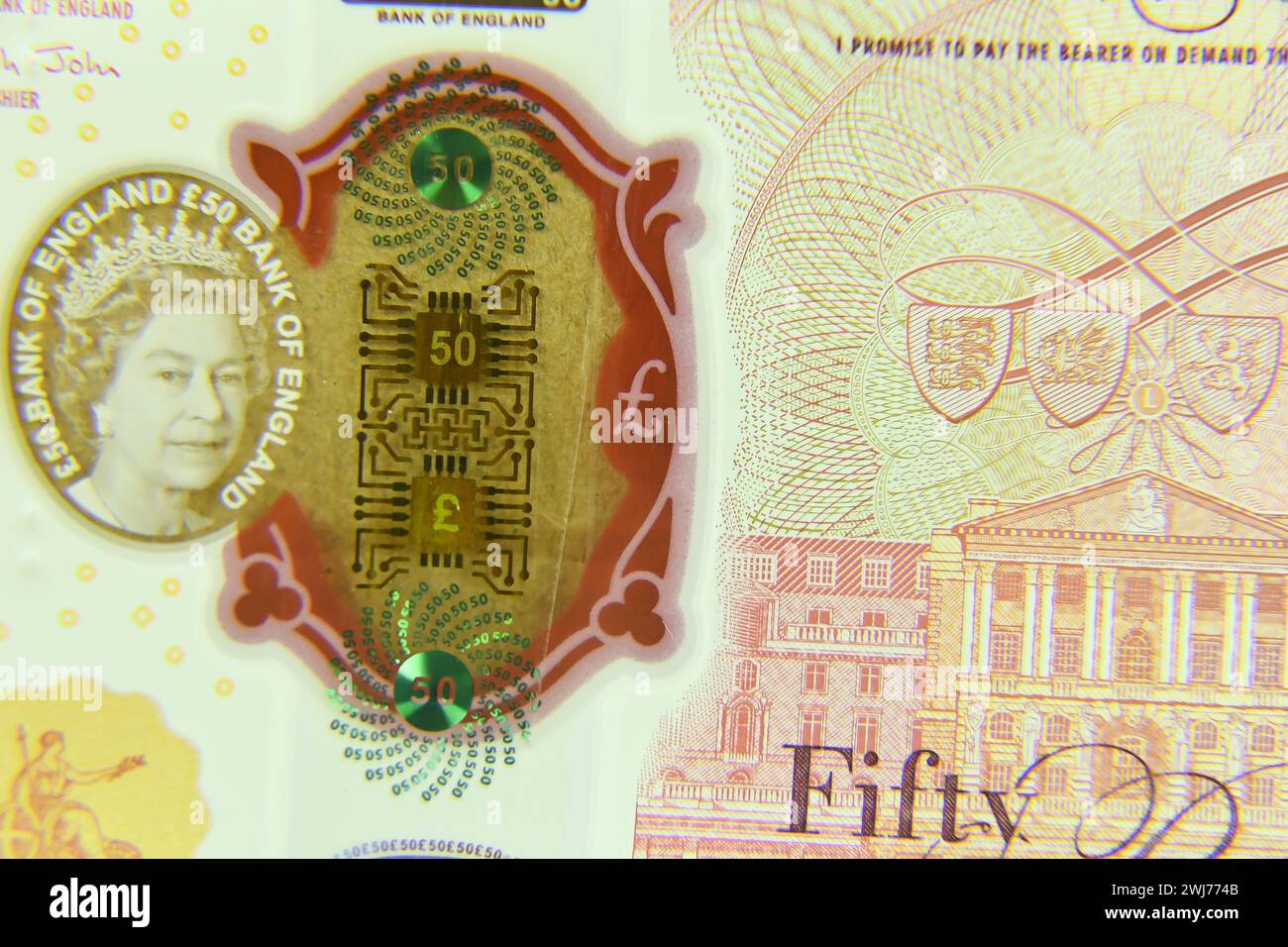 Macro image of 50 Pound sterling banknote for design purpose close up ...