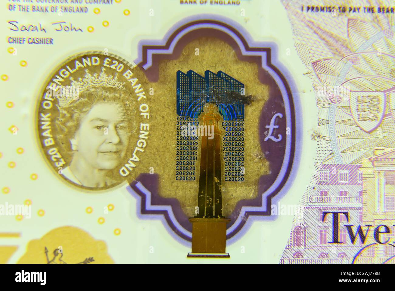 British pounds £20 sterling banknote closeup with selective focus ...