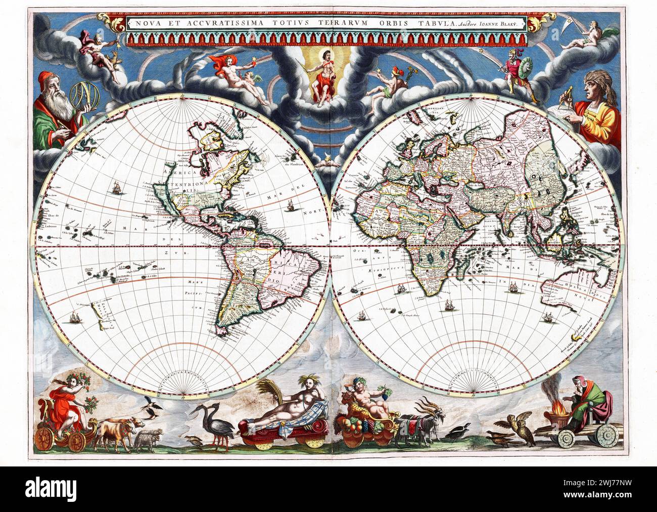 Vintage Map of the World Willem and Johannes Joan Blaeu, 1664 *** Vintage Map of the World ...